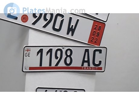1198 AC, License plate without vehicle , License plate of Georgia