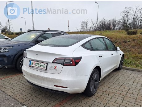 W 12894 R, Tesla Model 3 (Vienna City) License plate of Austria