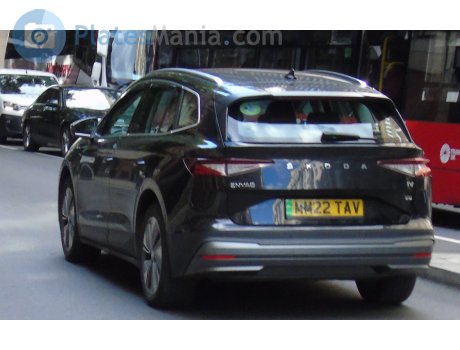 MM22 TAV, Skoda Enyaq (Manchester) License plate of the United Kingdom
